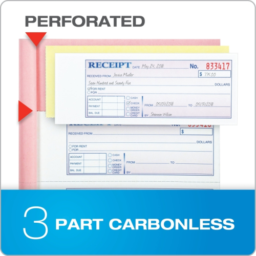 Money/Rent Receipt Book 3-Part 4 Receipts Per Page - General Office ...